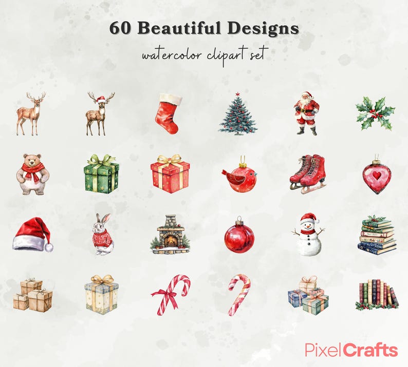 Christmas Clipart Bundle, Santa Clipart, Watercolor Christmas Graphics ...