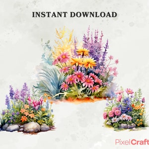 Wildflowers Clipart, Watercolor Wild Flowerbed Clipart Bundle, Spring ...