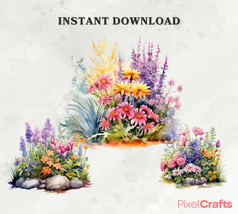 Wildflowers Clipart, Watercolor Wild Flowerbed Clipart Bundle, Spring ...