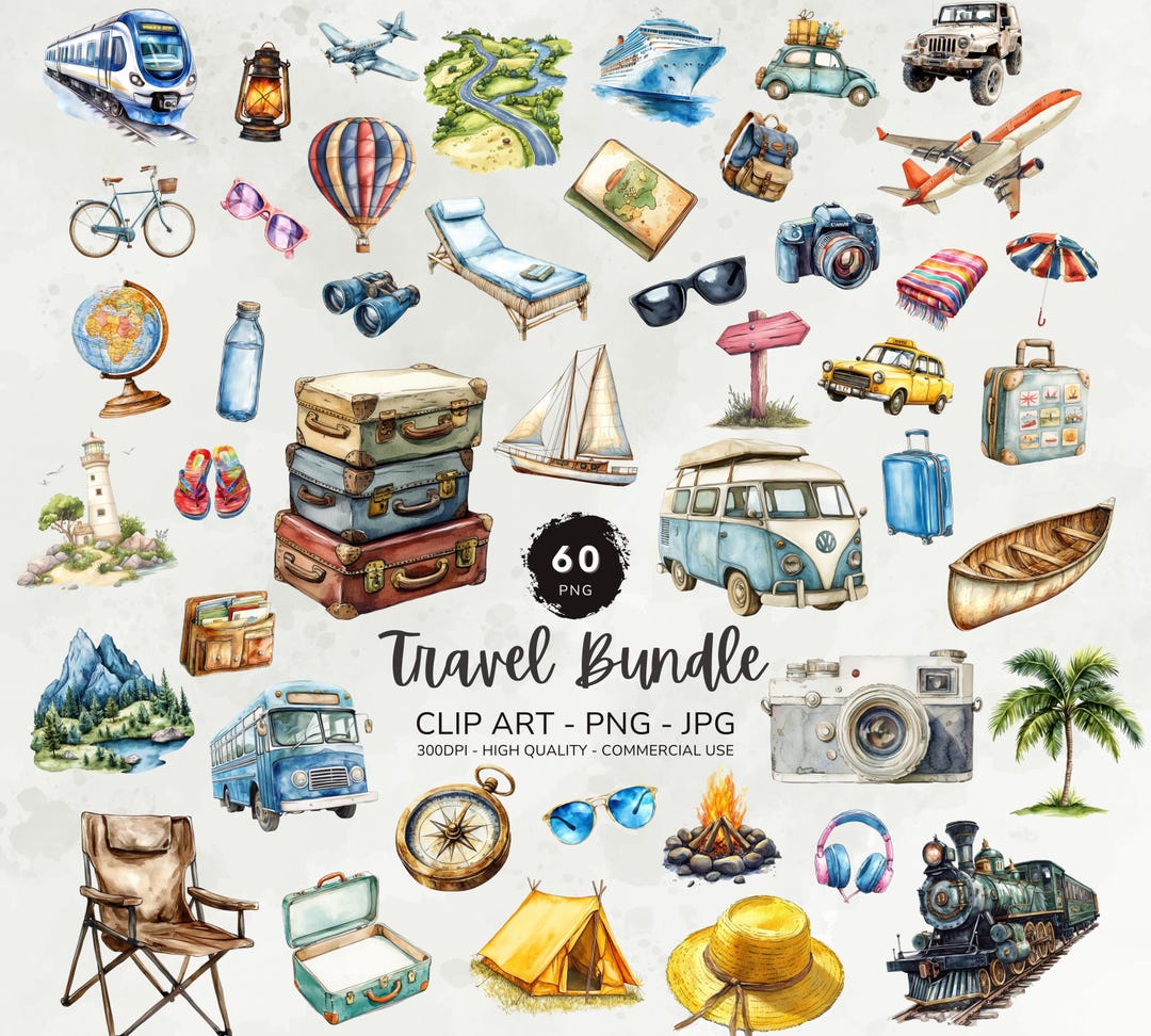 Travel Clipart Bundle, Travel Graphics, Summer Holiday Clipart, Camping ...