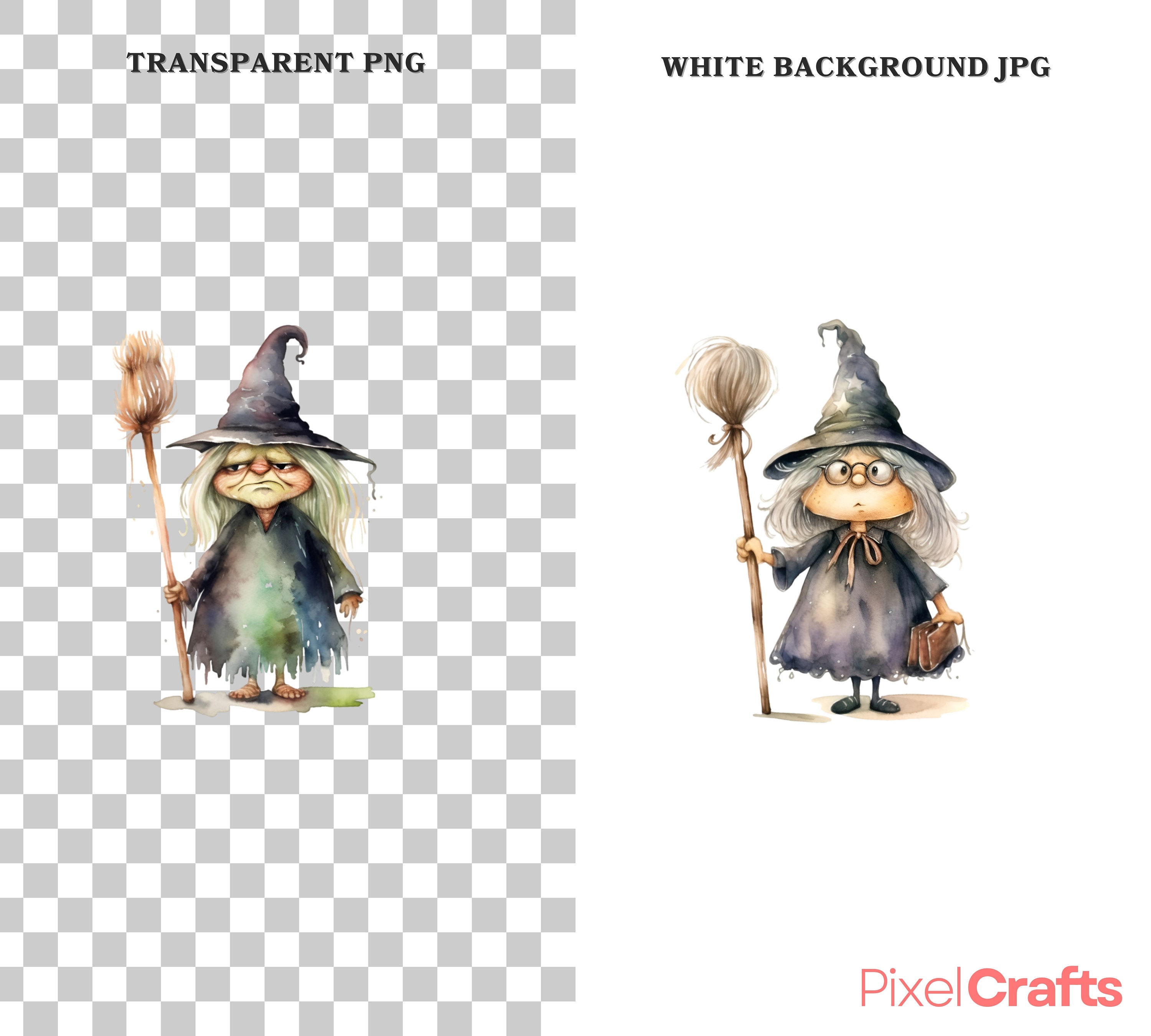 Grumpy Witch Clipart, Magical Clipart, Watercolor Witch Png, Fantasy ...