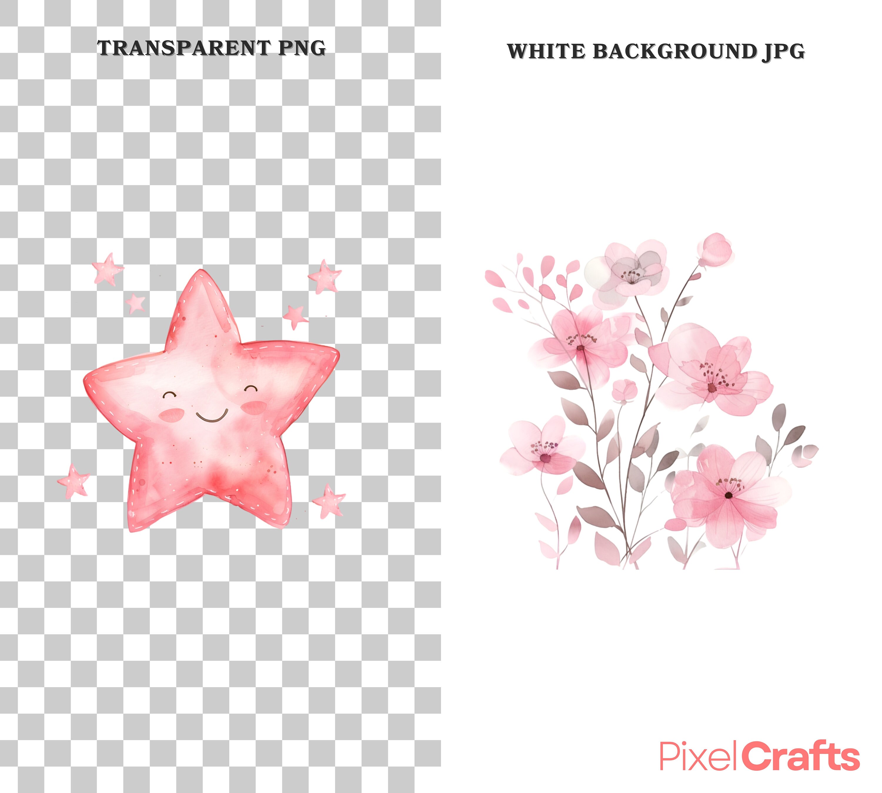 Watercolor Pink Baby Girl Clipart, Nursery Baby Decor Clipart Bundle ...