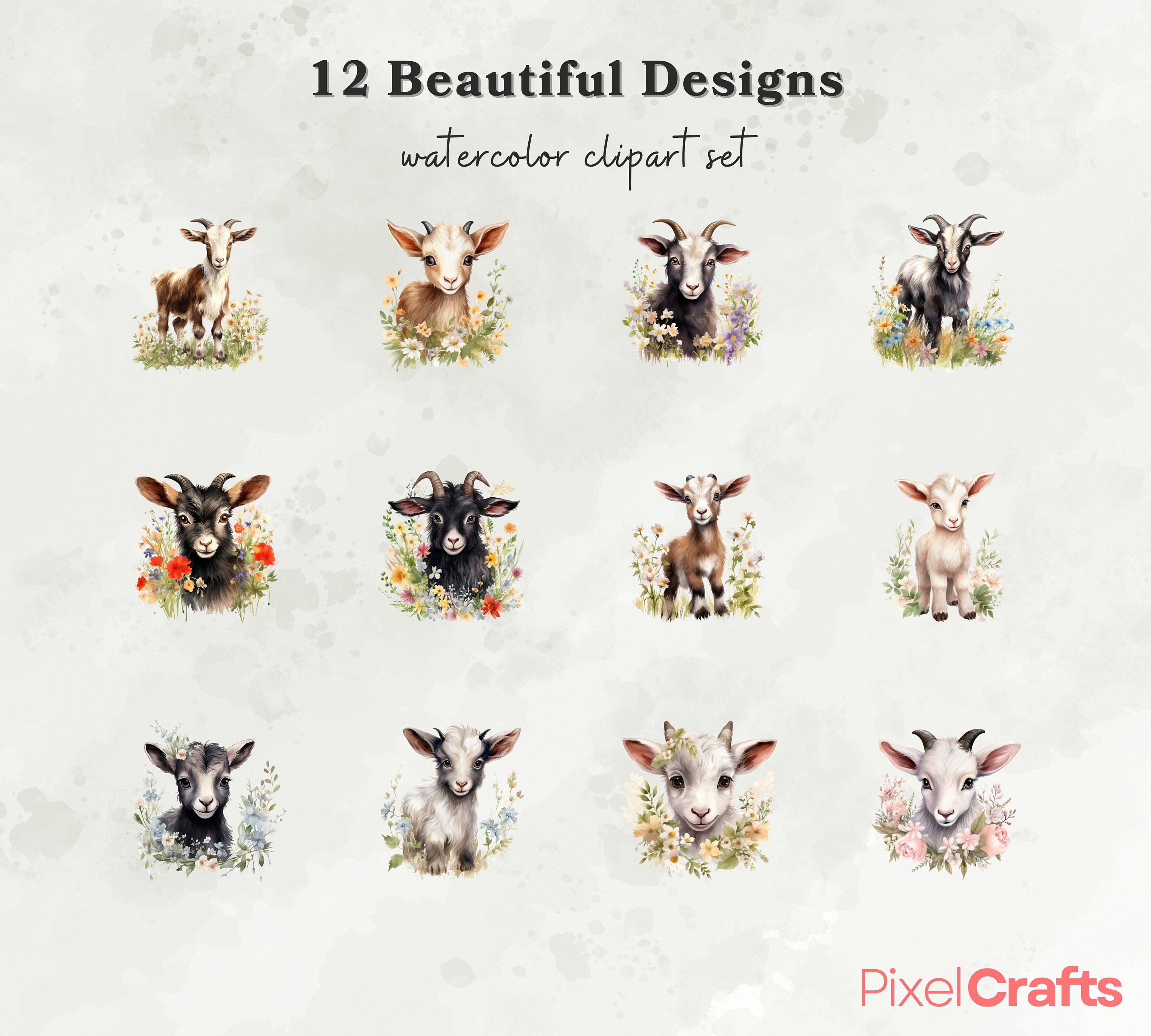 Watercolor Cute Goat Clipart, Funny Kid Goats Png, Farm Animals ...