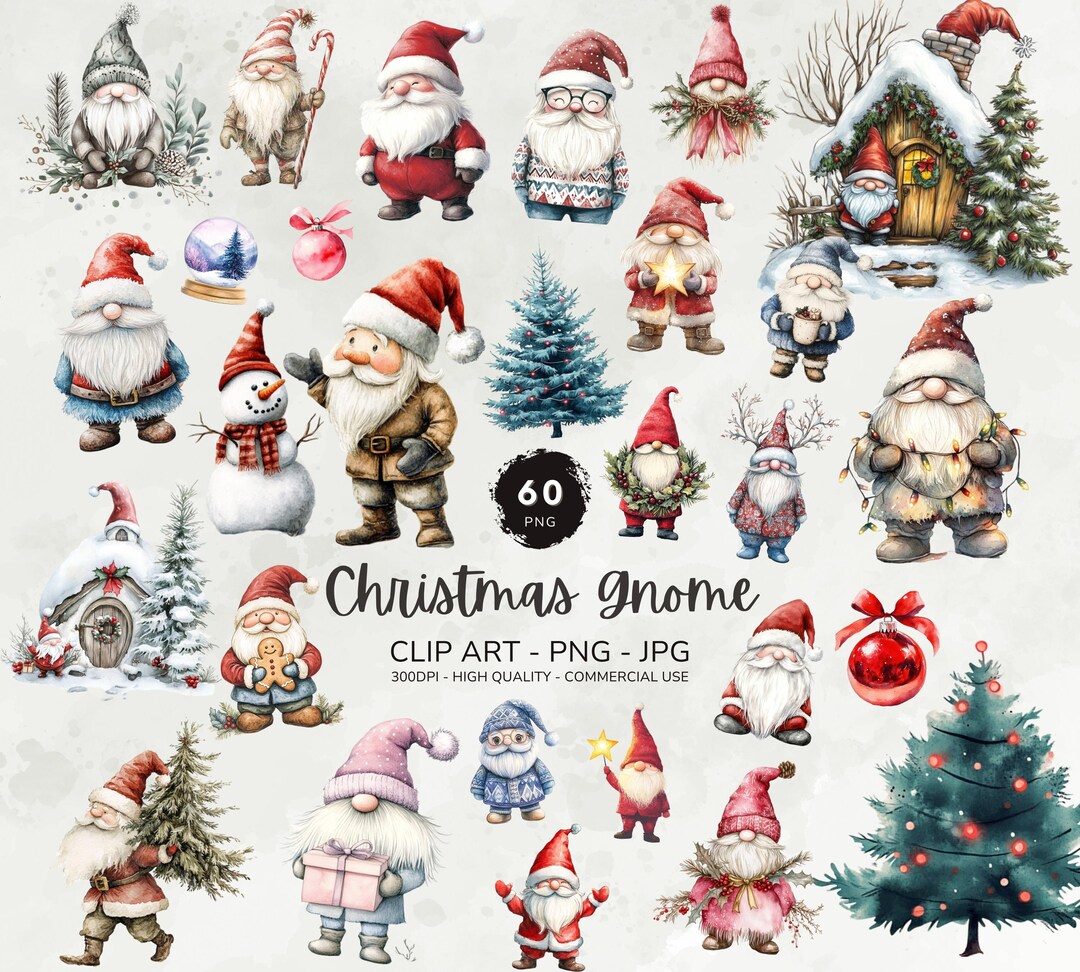 Christmas Gnome Clipart Bundle, Cute Gnome Png Graphics, Christmas ...