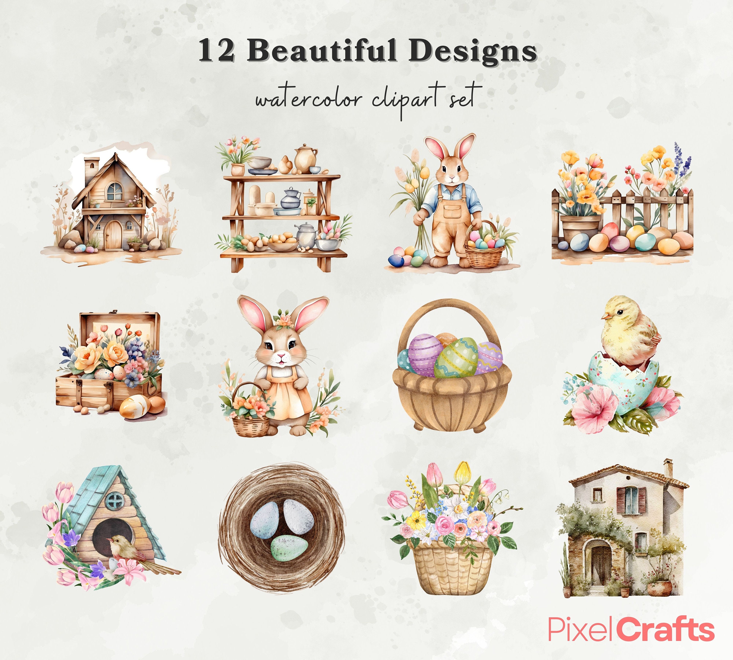 Watercolor Easter Clipart, Easter Bunny Clipart Bundle, Easter Eggs Png ...