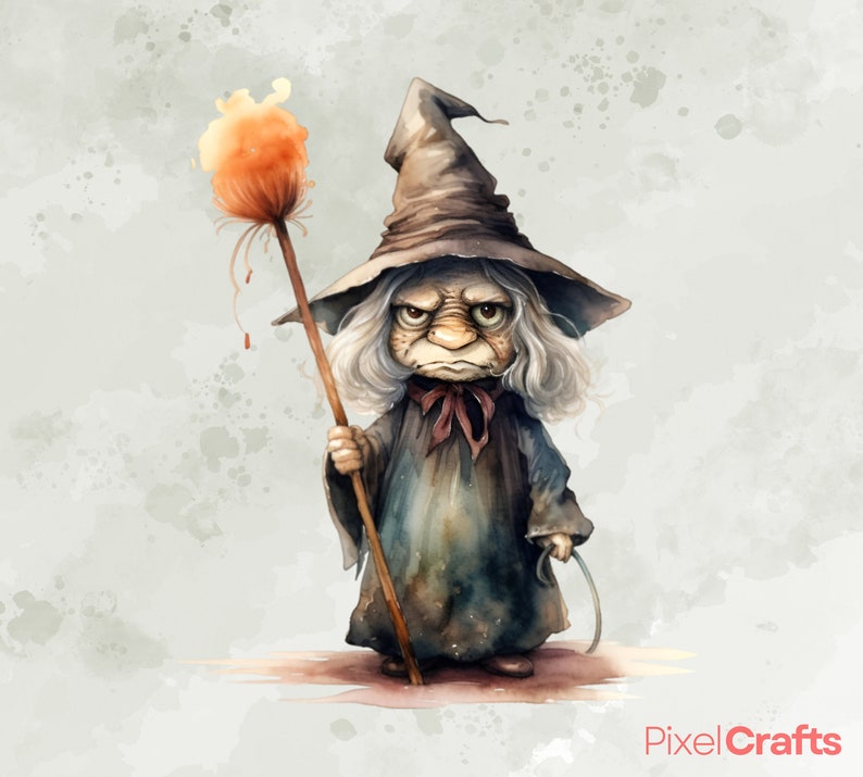 Grumpy Witch Clipart, Magical Clipart, Watercolor Witch Png, Fantasy Clipart, Funny Witches ...