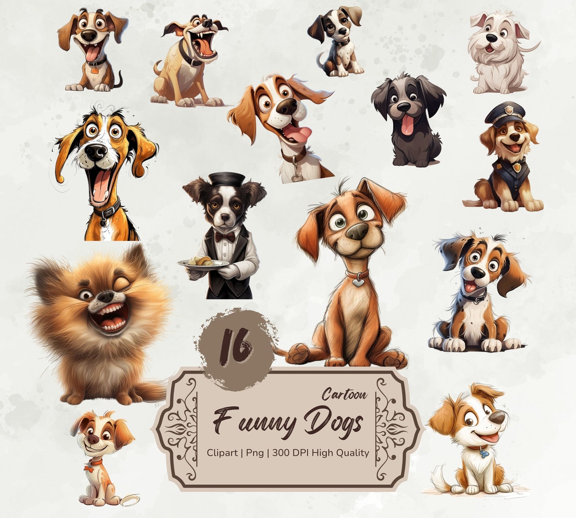 Funny Dog Clipart Bundle, Quirky Dog Watercolor Clipart, Cute Pets ...