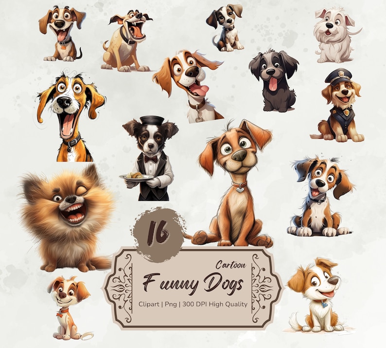 Funny Dog Clipart Bundle, Quirky Dog Watercolor Clipart, Cute Pets ...