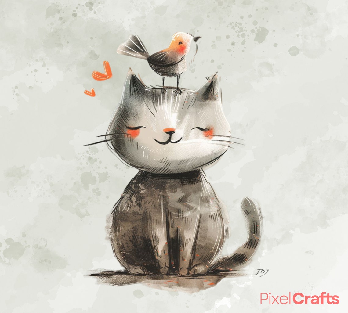 Cute Bird & Cats Clipart, Cute Cat Png, Watercolor Birds Bundle ...