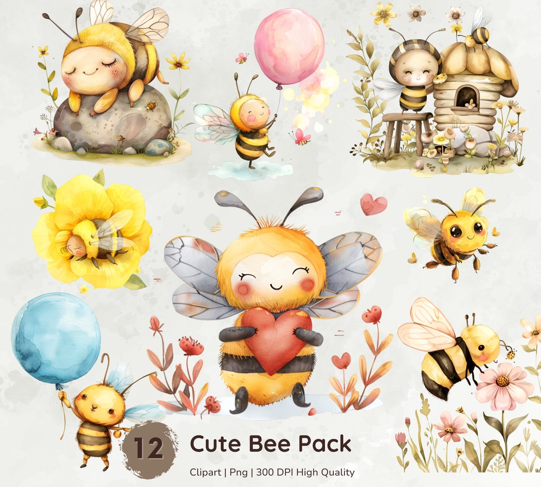Watercolor Bee Clipart, Cute Bees Png, Honey Bee Png, Bees Graphics ...