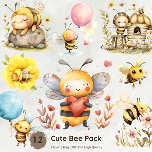Watercolor Bee Clipart, Cute Bees Png, Honey Bee Png, Bees Graphics ...