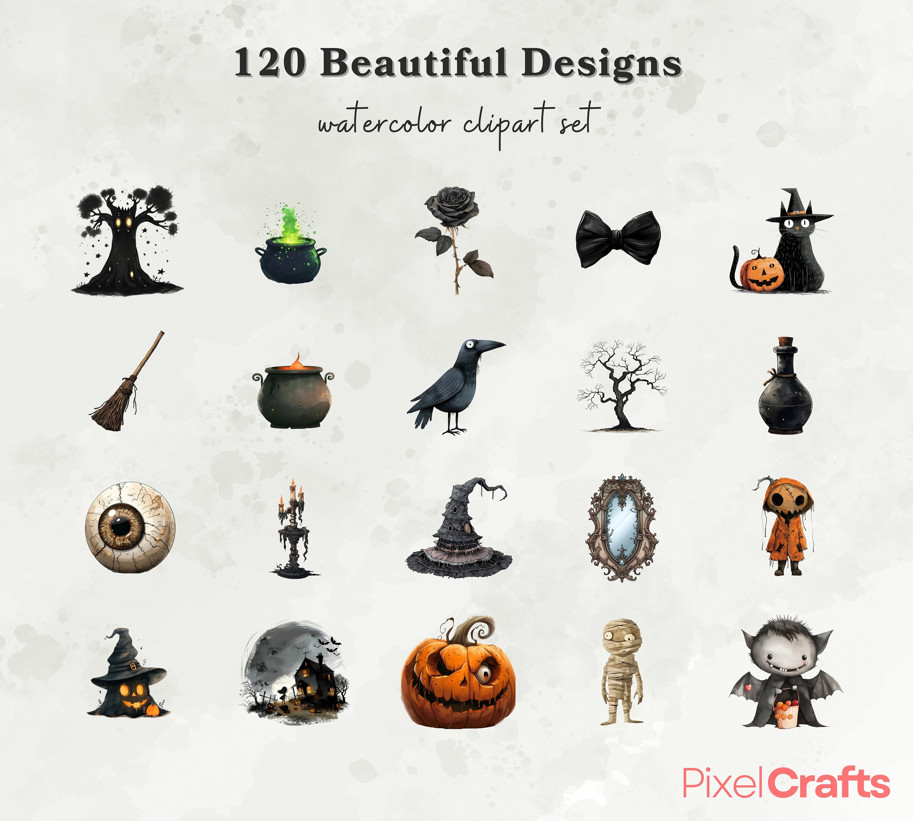 Watercolor Halloween Clipart Bundle, Halloween Decoration, Pumpkins ...