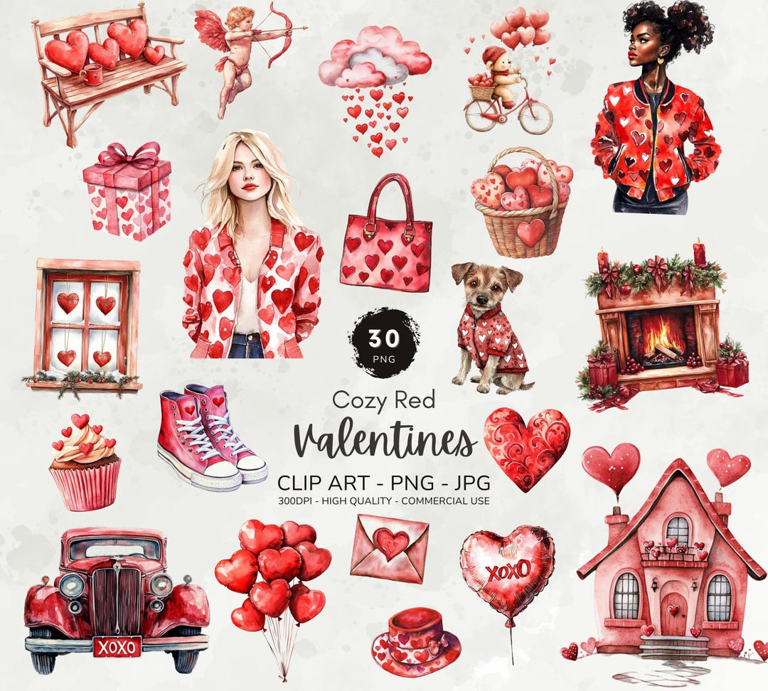 Cozy Valentines Clipart Bundle, Valentine Graphics, Romantic Clipart ...