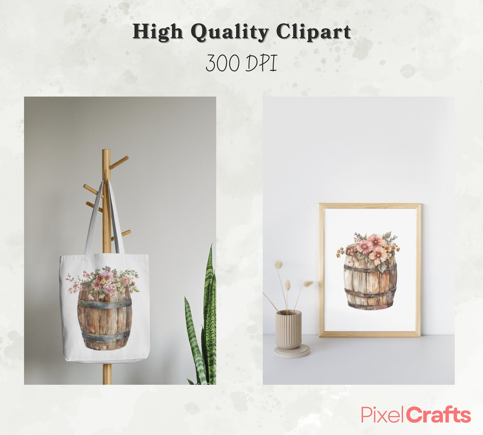 Floral Wooden Barrel Clipart, Garden Barrel, Floral Barrel Png, Spring ...