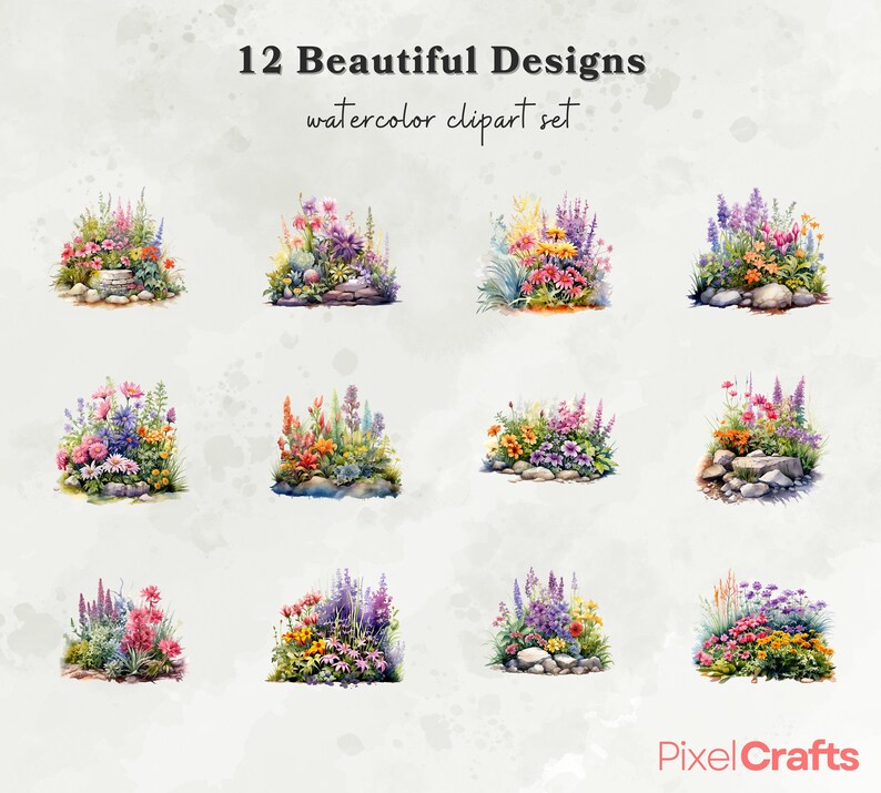 Wildflowers Clipart, Watercolor Wild Flowerbed Clipart Bundle, Spring ...