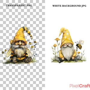 Watercolor Bee Gnome Clipart, Spring Gnomes Png, Gnome Graphics, Gnome ...