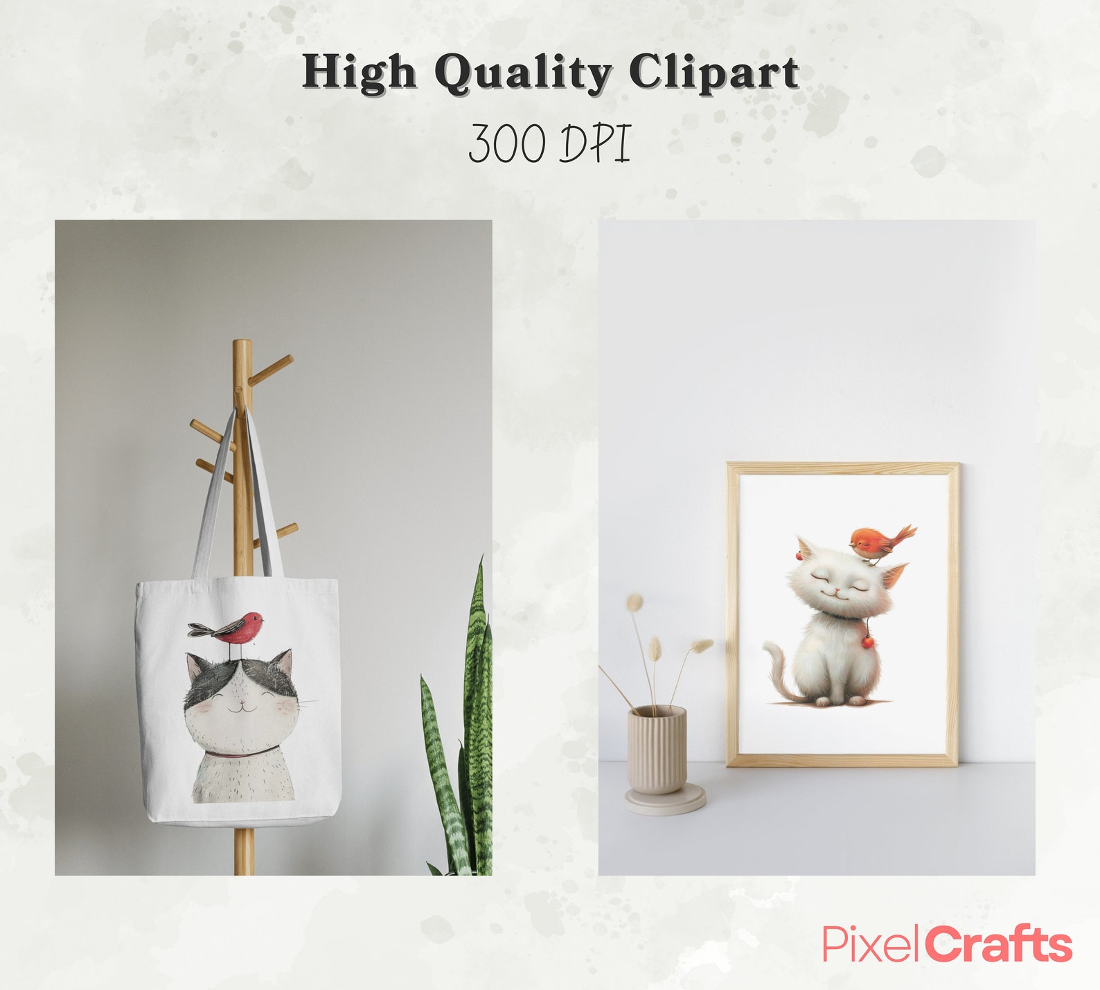 Cute Bird & Cats Clipart, Cute Cat Png, Watercolor Birds Bundle ...