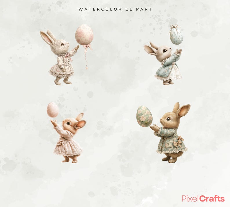 Bunny and Easter Egg Clipart Set, Cute Easter Png, Bunny Graphics ...