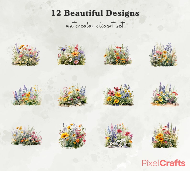 Watercolor Wildflower Clipart, Wild Flowers Clipart Bundle, Spring ...