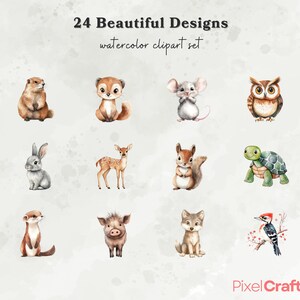 Watercolor Woodland Animals Clipart, Cute Baby Animals Pngs, Nursery ...