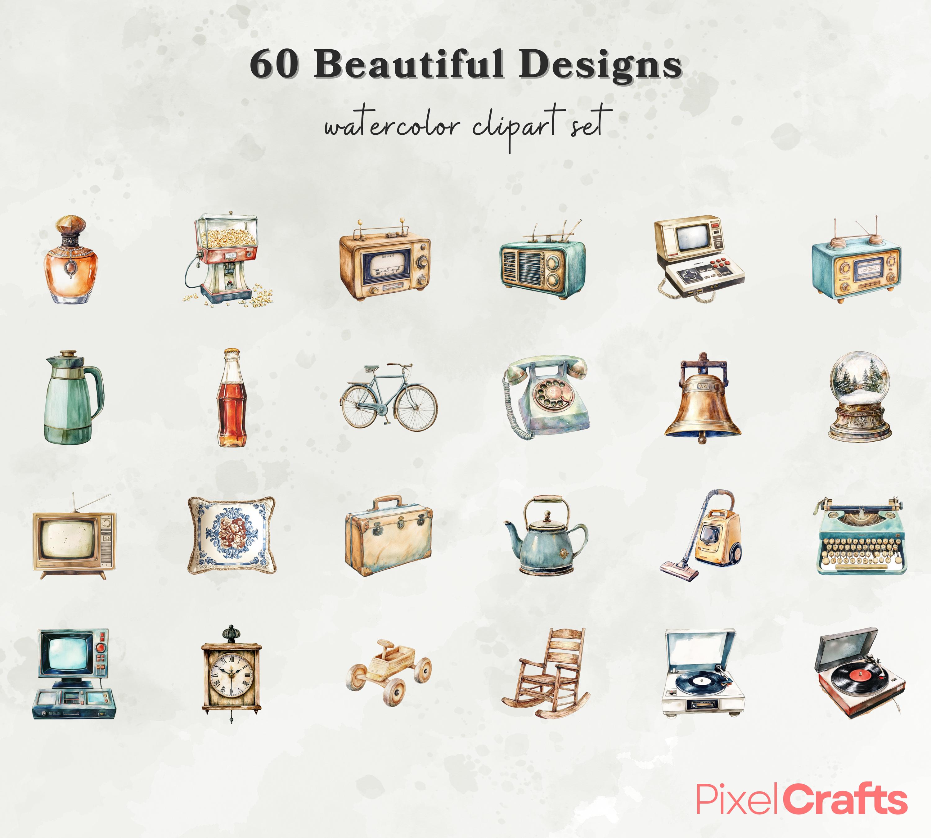 Vintage Clipart Bundle, Nostalgic Clipart, 90s Clipart, Retro Home ...