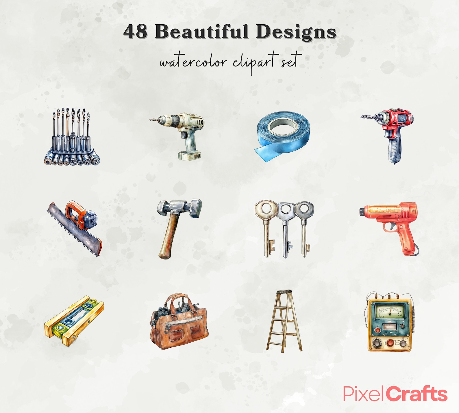 Repair Tools Clipart Bundle, Watercolor Hand Tool Png, Construction ...