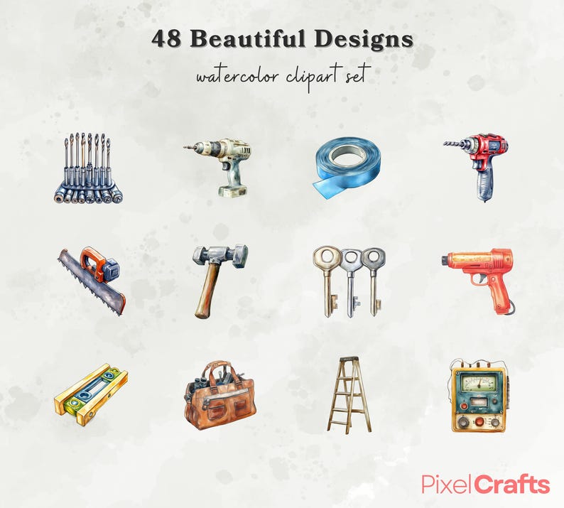 Repair Tools Clipart Bundle, Watercolor Hand Tool Png, Construction ...