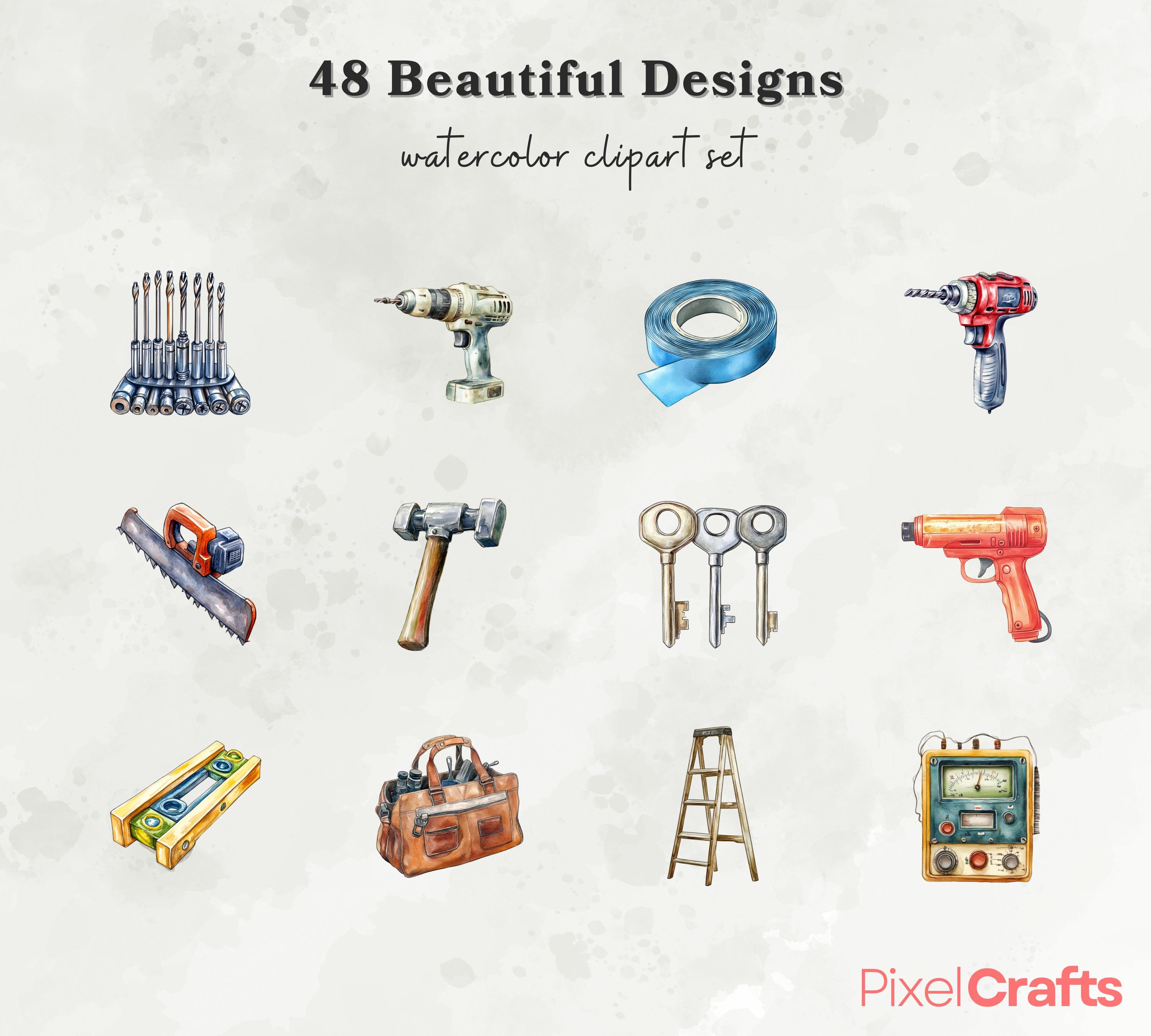 Repair Tools Clipart Bundle, Watercolor Hand Tool Png, Construction ...