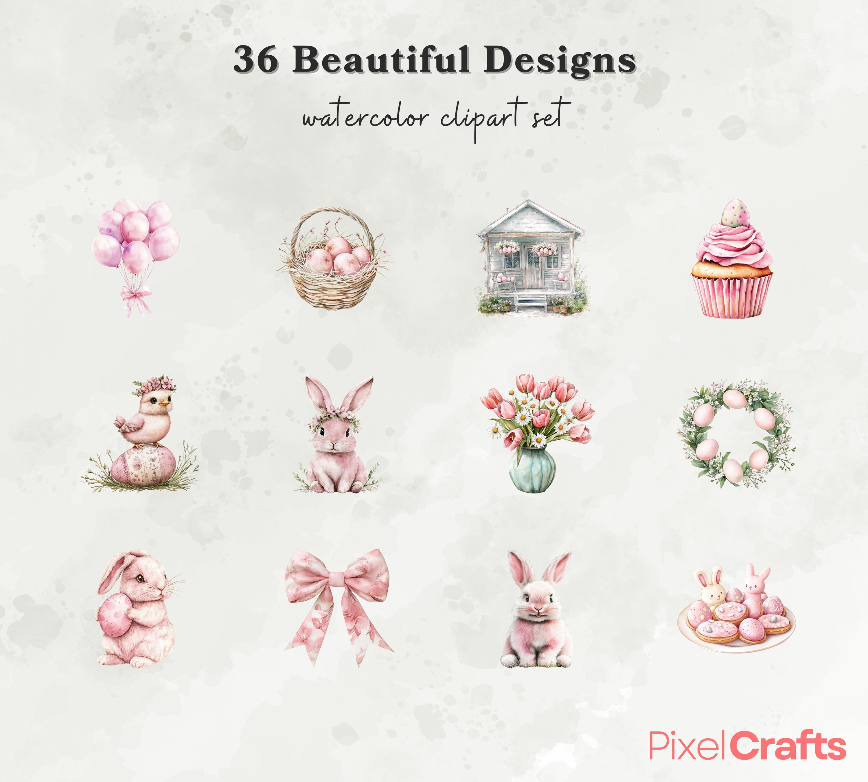 Watercolor Easter Clipart, Pink Easter Eggs Clipart, Spring Clipart ...