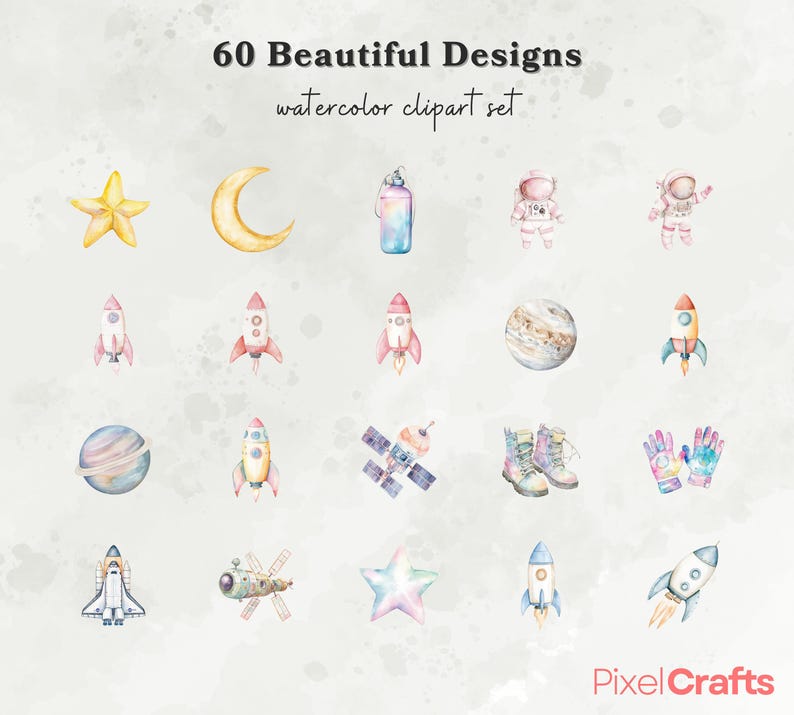Astronaut Clipart Bundle, Watercolor Space Clipart, Planets Clipart ...