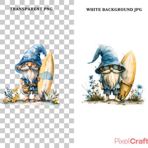 Watercolor Gnome Clipart, Surfer Gnome Clipart, Summer Gnome Png ...