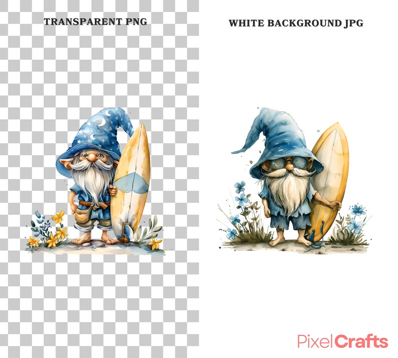 Watercolor Gnome Clipart, Surfer Gnome Clipart, Summer Gnome Png ...