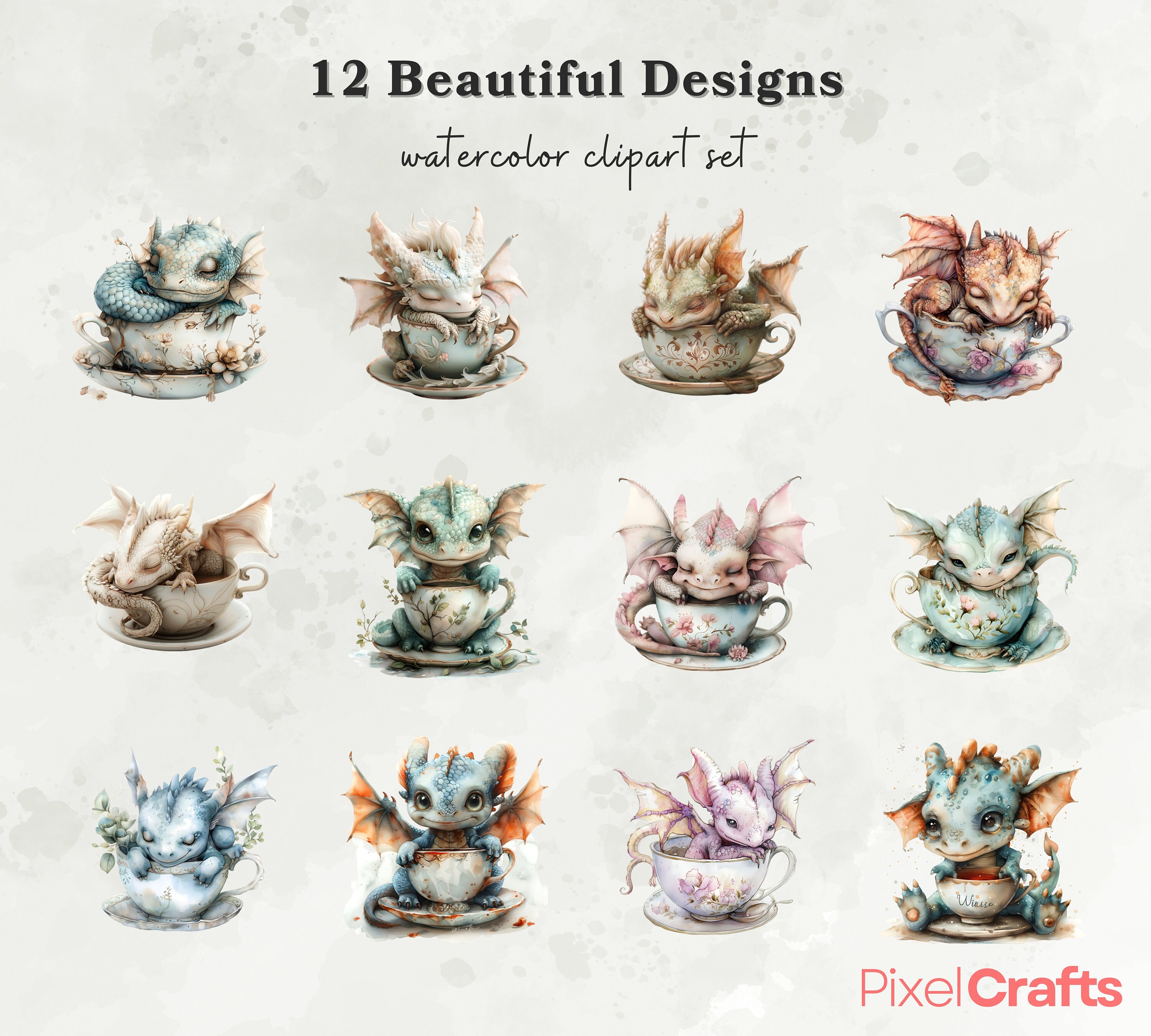 Cute Baby Dragon in Teacup Png, Dragon Clipart, Magical Clipart, Dragon ...