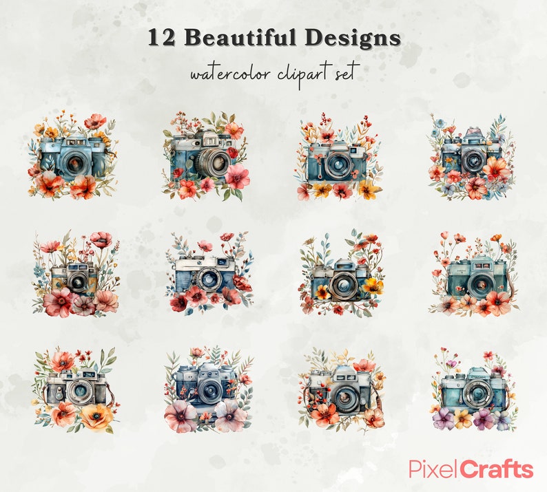 Vintage Floral Camera Clipart, Photo Cameras Png, Floral Clipart ...