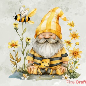 Watercolor Bee Gnome Clipart, Spring Gnomes Png, Gnome Graphics, Gnome ...