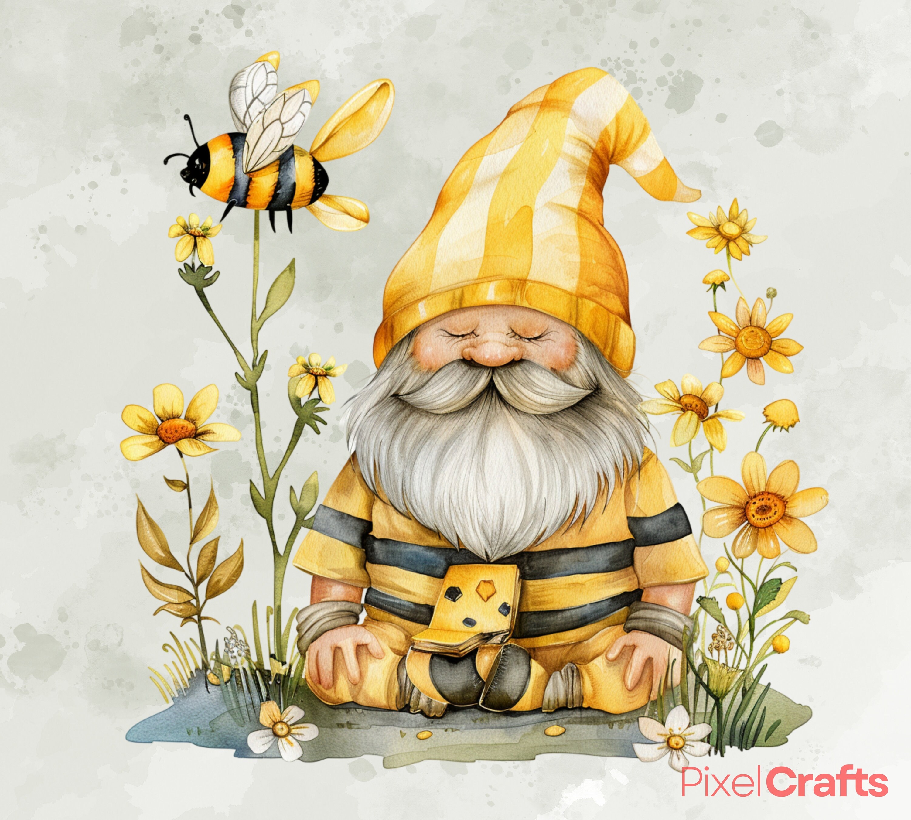 Watercolor Bee Gnome Clipart, Spring Gnomes Png, Gnome Graphics, Gnome ...