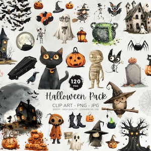 Watercolor Halloween Clipart Bundle, Halloween Decoration, Pumpkins ...