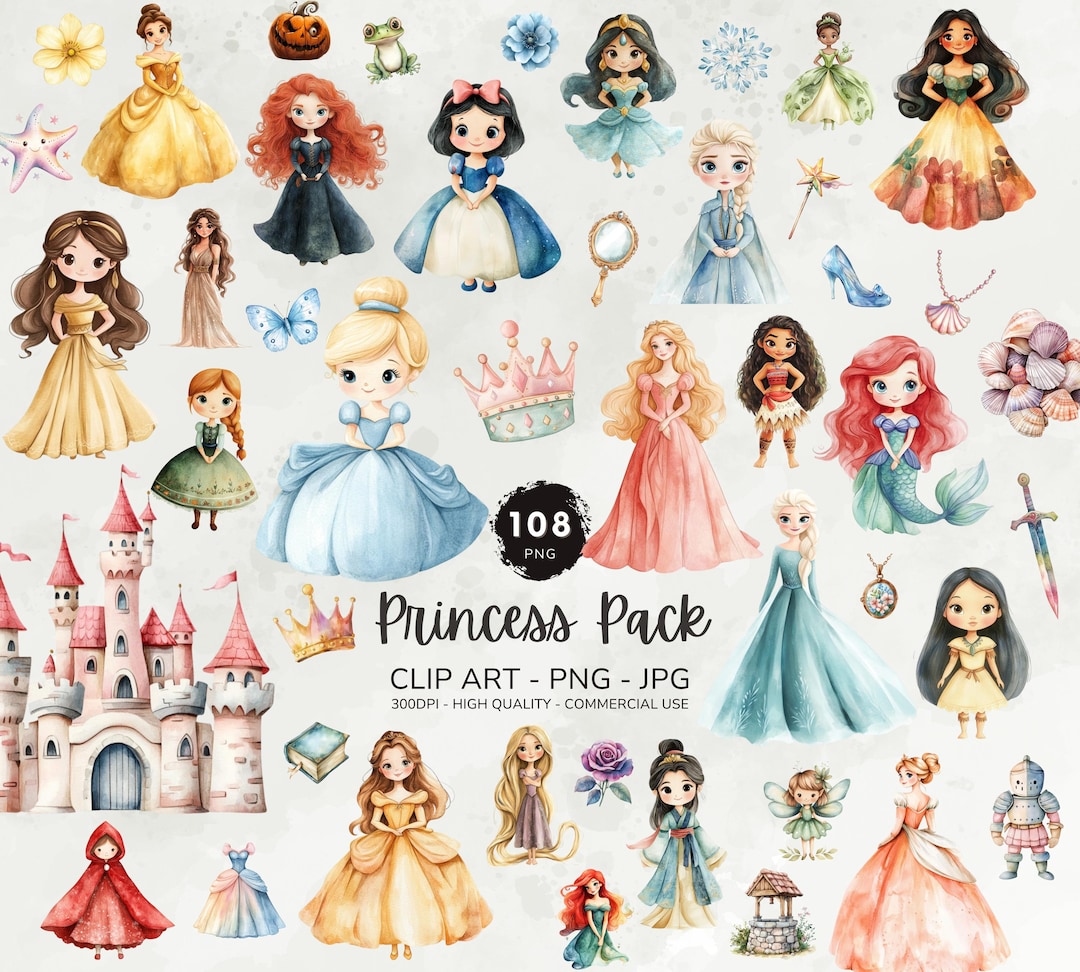 Fairytale Princess Clipart Bundle, Nursery Decor, Royal Clipart ...