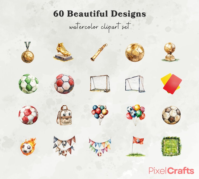 Soccer Clipart Bundle, Watercolor Football Clipart, Soccer Ball Clipart ...