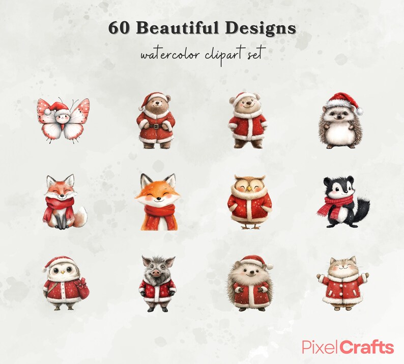 Christmas Woodland Animals Clipart, Christmas Clipart, Woodland ...