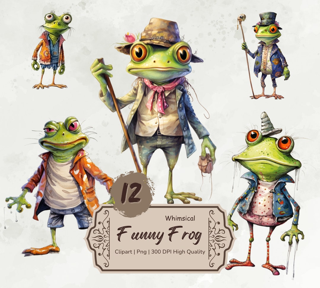 Watercolor Funny Frog Clipart, Whimsical Cute Frogs Clipart, Frog Png ...