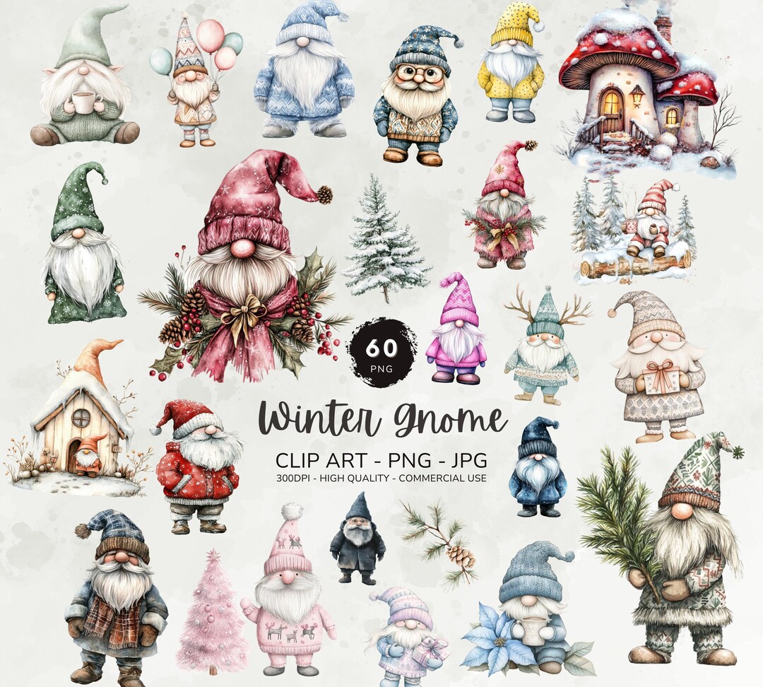 Winter Gnome Clipart Bundle, Cute Gnome Png Graphics, Winter Graphics ...