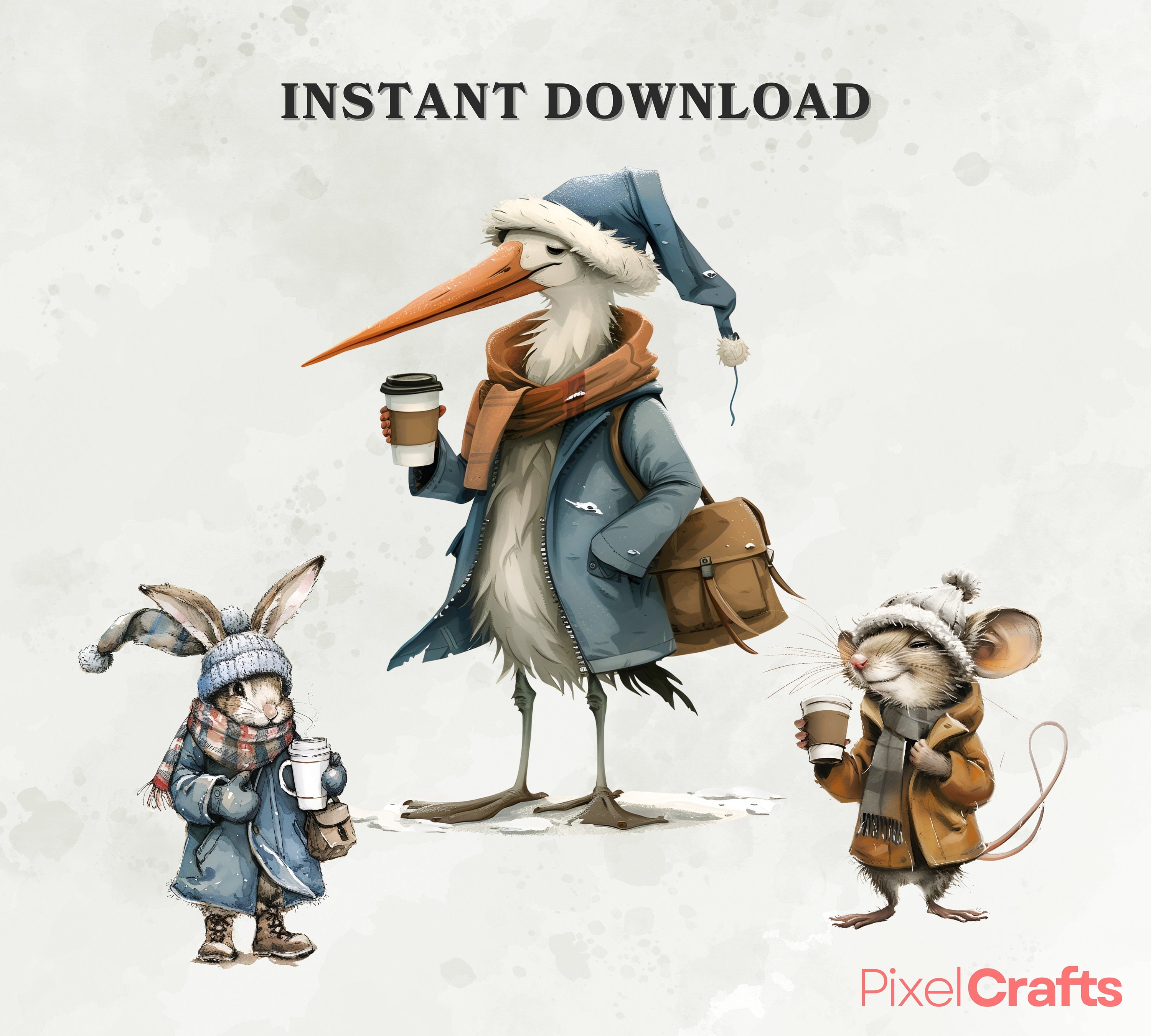 Watercolor Funny Farm Coffee Animals Clipart, Whimsical Farm Animals ...