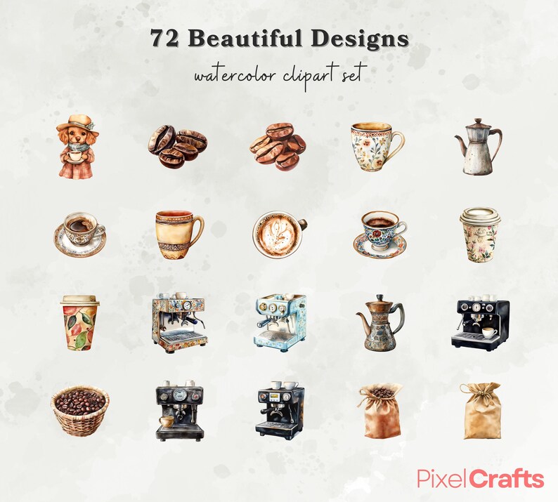 Coffee Lover Clipart Bundle, Watercolor Coffee Png, Coffee Clipart ...