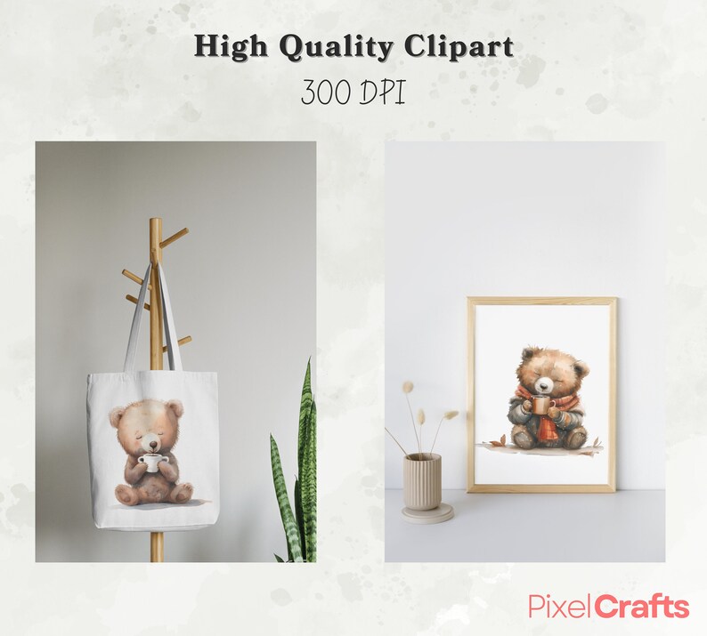 Watercolor Cute Bear With Coffee Cup Clipart, Coffee Lover Bear Clipart ...