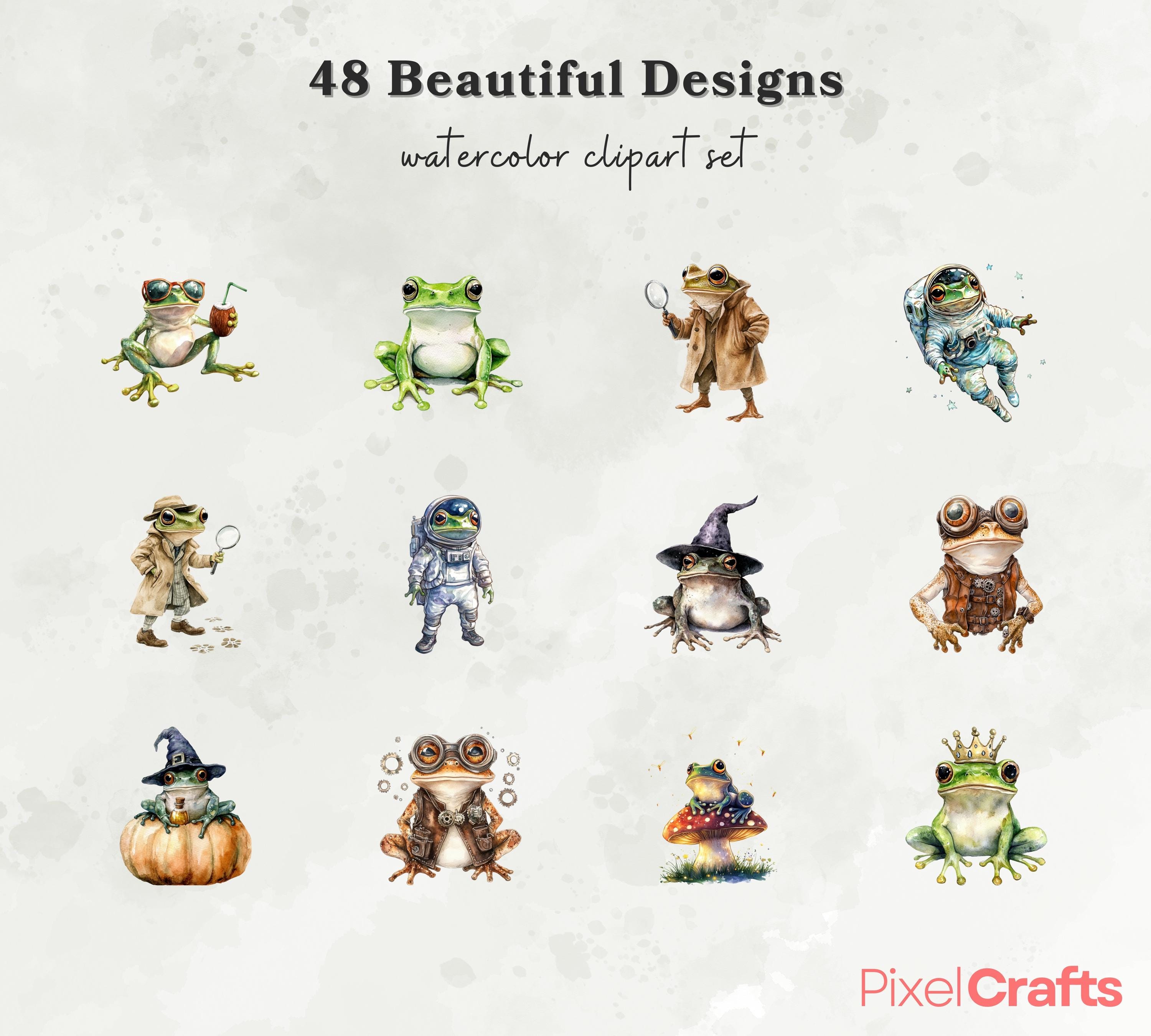 Watercolor Frog Clipart, Cute Frogs Png, Animal Clipart, Green Toad ...