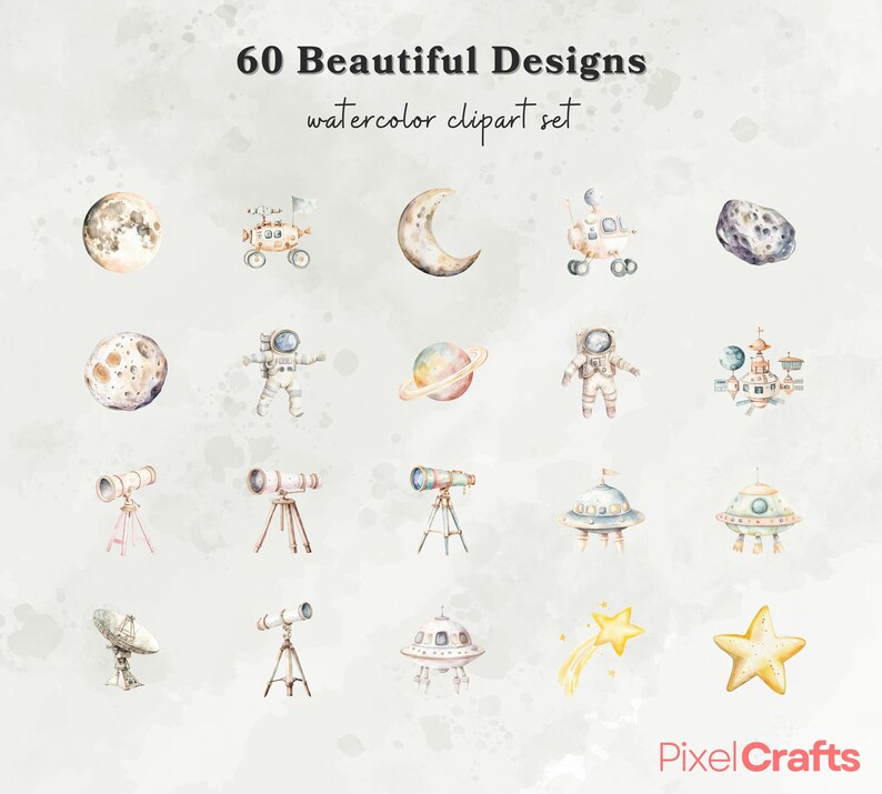 Astronaut Clipart Bundle, Watercolor Space Clipart, Planets Clipart ...