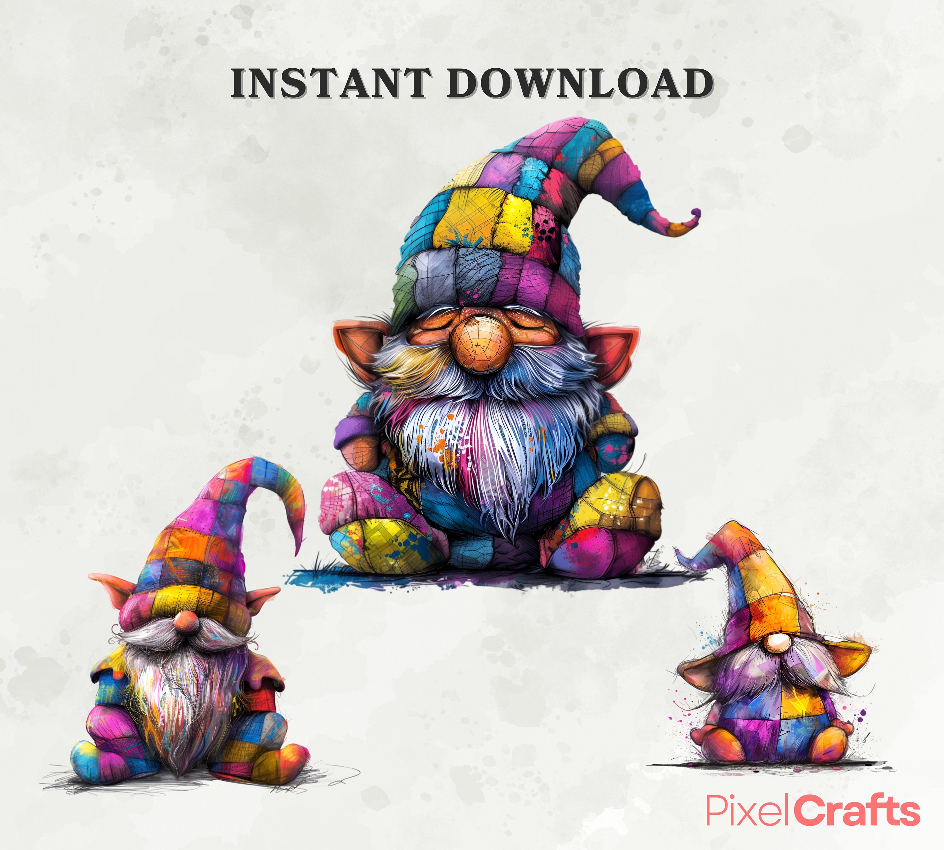 Watercolor Gnome Clipart, Whimsical Colorful Gnome Clipart, Cute Gnome ...