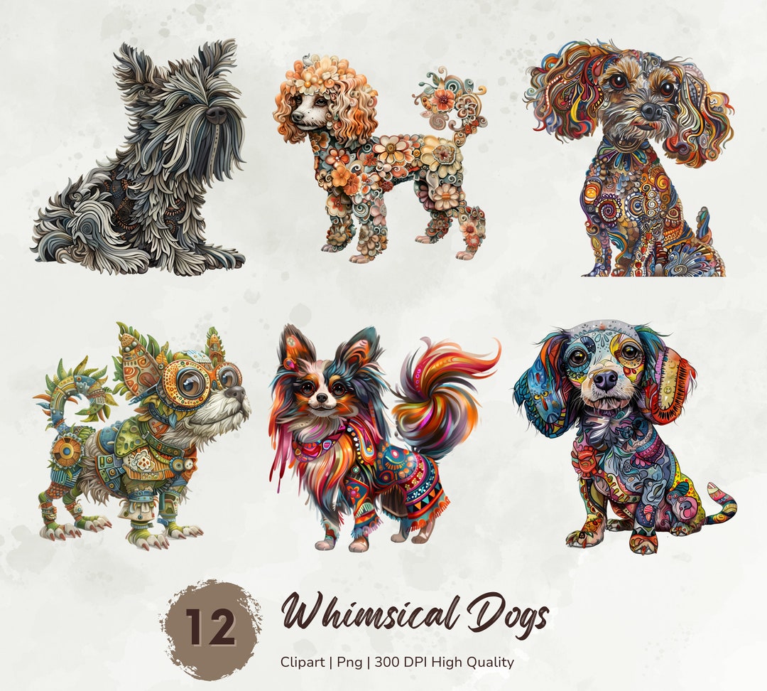 Quirky Dog Clipart, Whimsical Dogs Clipart, Cute Dogs Png, Whimsical ...
