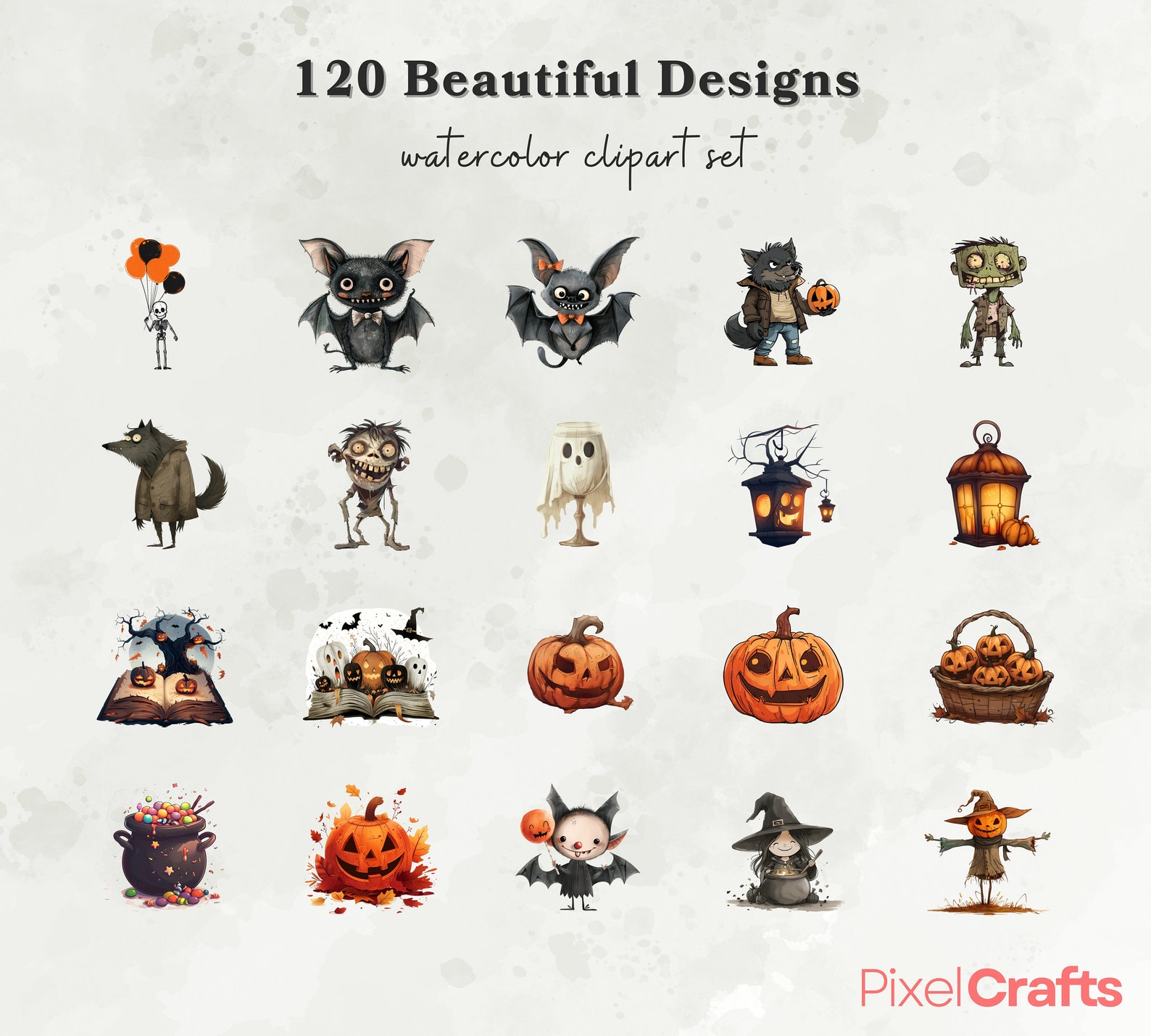 Watercolor Halloween Clipart Bundle, Halloween Decoration, Pumpkins ...
